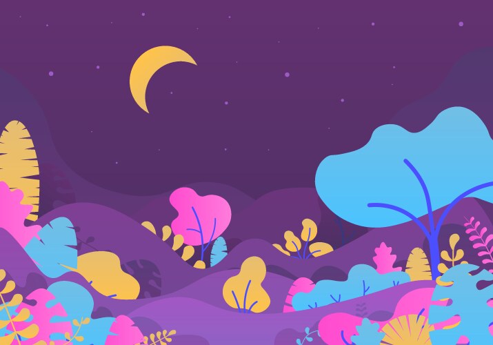 With trees and moon in cartoon Royalty Free Vector Image