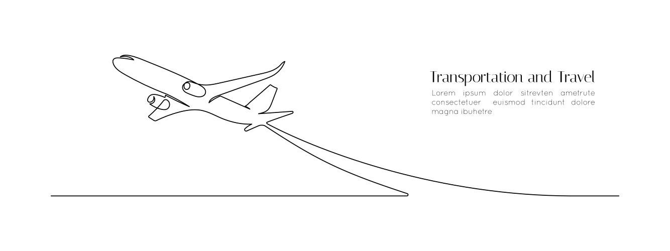 One continuous line drawing of airplane path Vector Image
