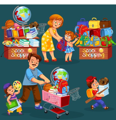School shopping with dad poster Royalty Free Vector Image