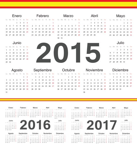 2024 2025 2026 year calendar in spanish language Vector Image