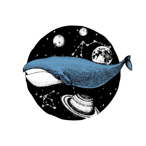 Blue whale and planets in solar system Royalty Free Vector