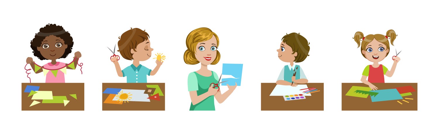 Happy children enjoy craft and artistic hobby Vector Image