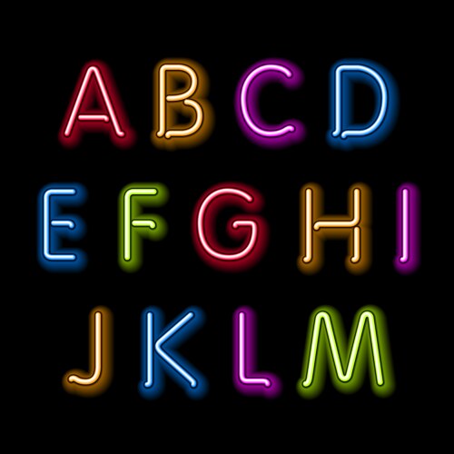 Neon alphabet Royalty Free Vector Image - VectorStock