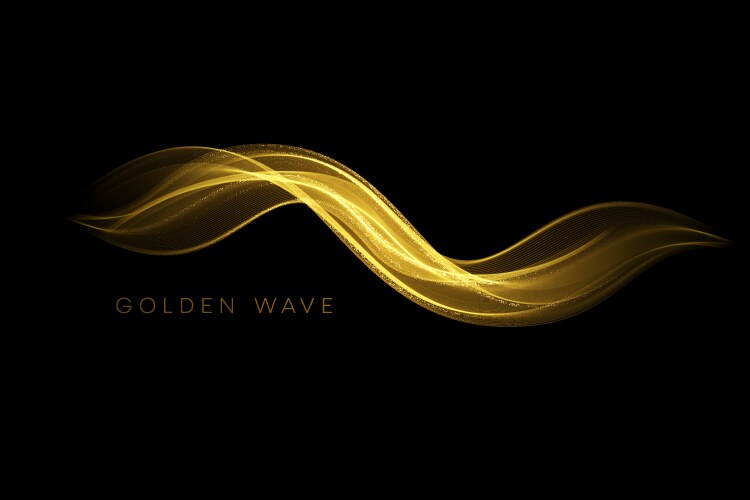 Gold wave flow and golden glitter on black Vector Image
