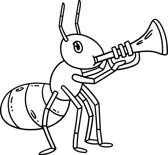 Happy ant playing isolated coloring page for kids Vector Image