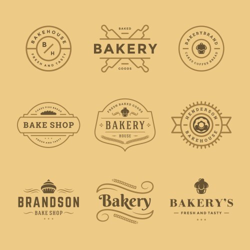 Set of 9 circle bakery labels Royalty Free Vector Image