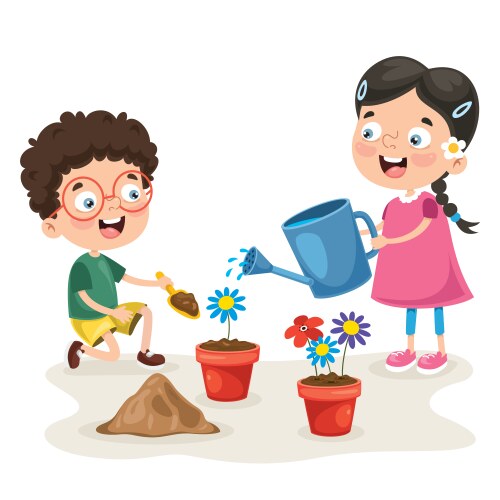 Children gardening and planting Royalty Free Vector Image