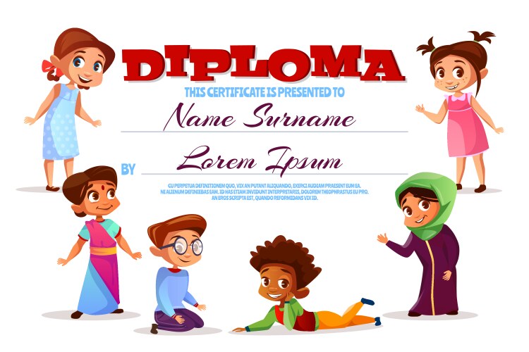Kids diploma certificate for preschool Royalty Free Vector