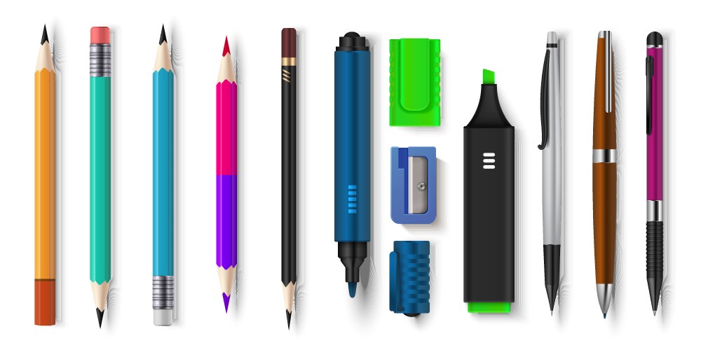 Stationary collection pen pencils sharpen rubber Vector Image