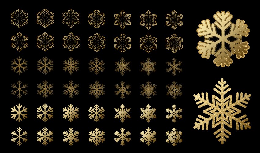 Snowflakes icons gold snowflake winter Royalty Free Vector