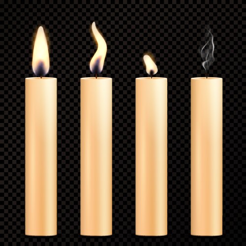 Burning candle stages combustion wax Royalty Free Vector