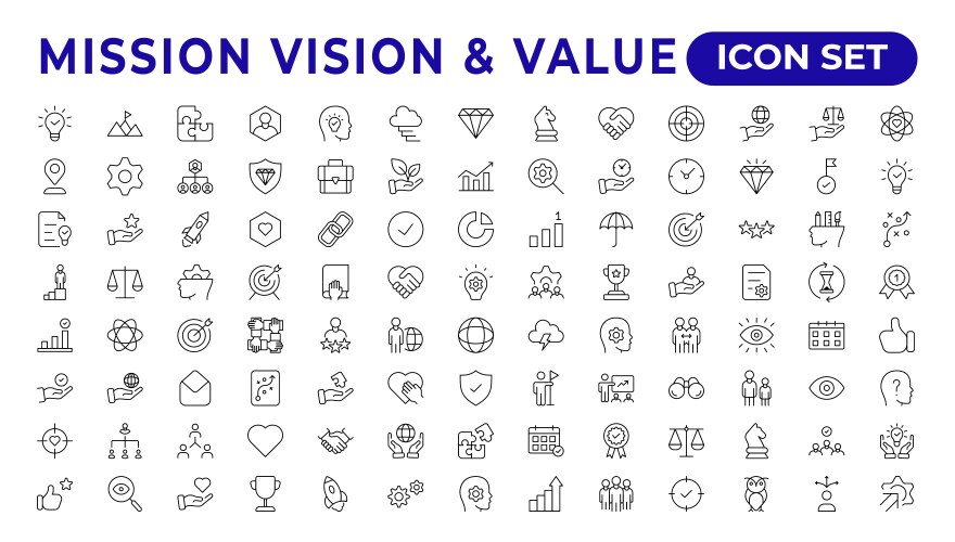 Mission vision amp value icon set outline Vector Image
