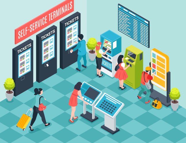 Self service machines set Royalty Free Vector Image