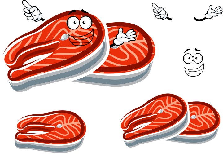 Salmon steak and vegetables on the plate Vector Image