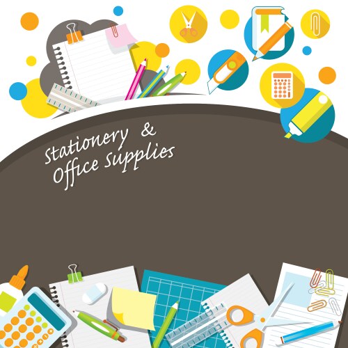 Office supplies and stationery paper background Vector Image