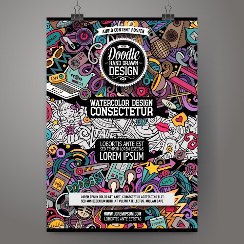 Cartoon doodle audio content poster template Vector Image