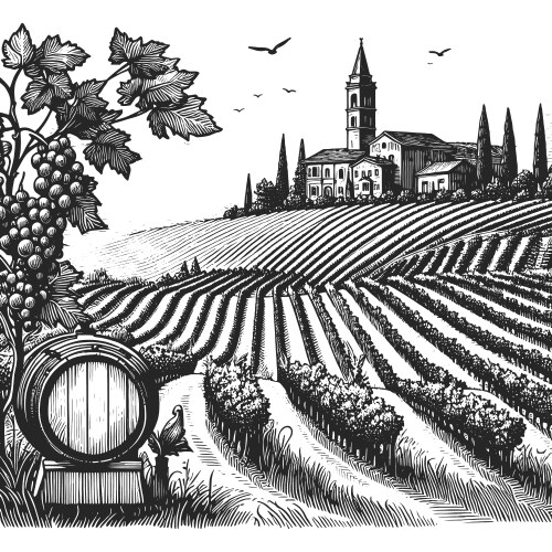 Color tuscan vineyard countryside villa Royalty Free Vector