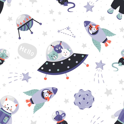 Seamless pattern with space animals Royalty Free Vector