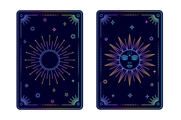 Tarot card sun in different design variations Vector Image