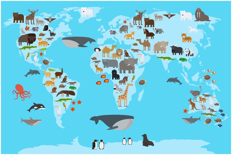 Animal World Map Royalty Free Vector Image - VectorStock