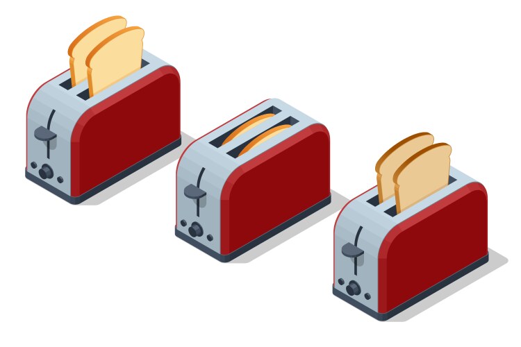 Red toaster with toasted bread for breakfast Vector Image