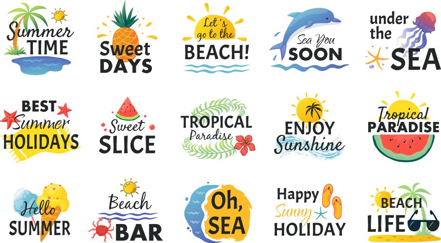 Summer stickers cute scrapbook collection Vector Image
