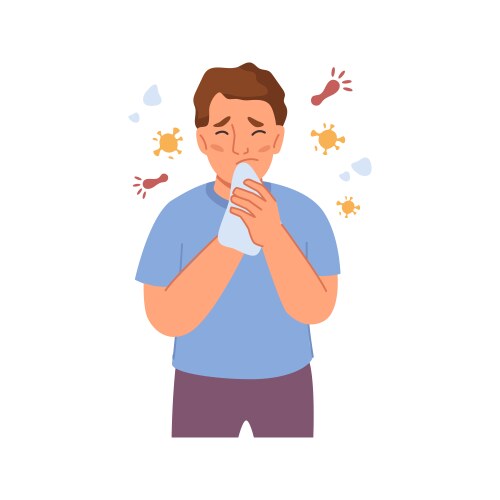 Little boy cartoon having flu Royalty Free Vector Image