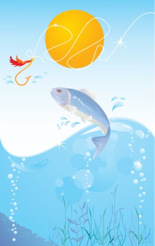 Water wave and jumping fish Royalty Free Vector Image