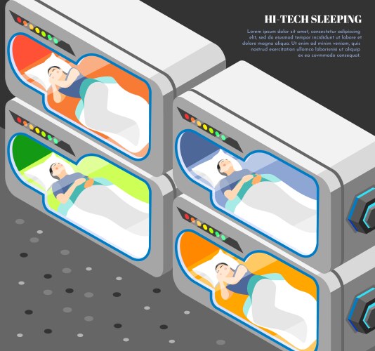 Hi-tech sleeping isometric colored background Vector Image