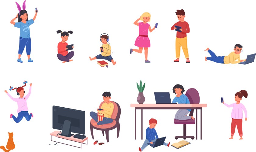 Kids using mobile phone cartoon Vector Images & Graphics for Commercial ...