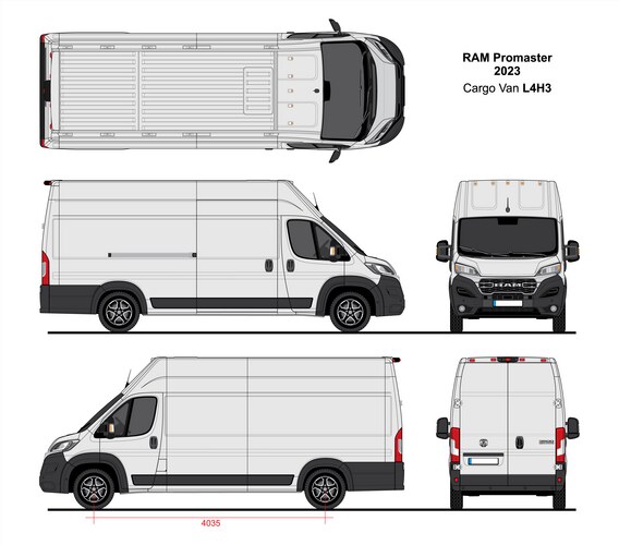 RAM Promaster Cargo Van L1H1 2023 Blueprint Vector Image