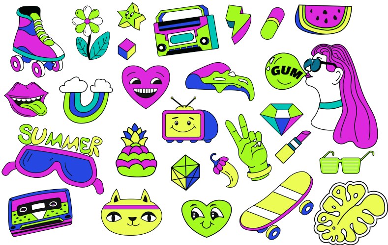 Cartoon retro stickers in 90s style Royalty Free Vector