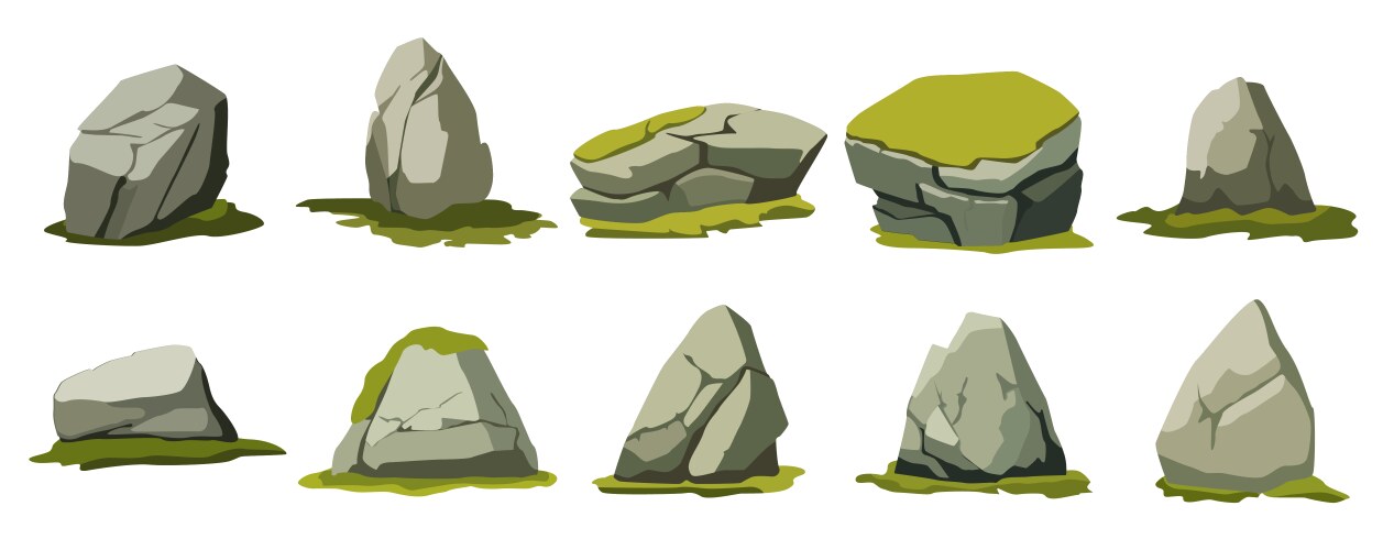 Mossy stone cartoon image rock with moss Vector Image