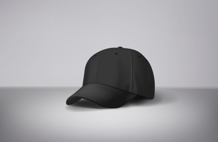 Black baseball caps mock up in gray background Vector Image