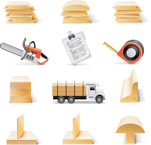 Set icons of sawmill timber and lumber Royalty Free Vector