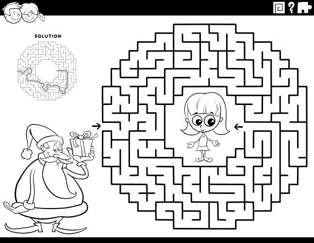 Cartoon maze activity with santa claus Royalty Free Vector