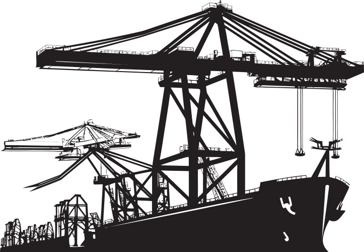 Industrial cargo crane ship loading logo design Vector Image