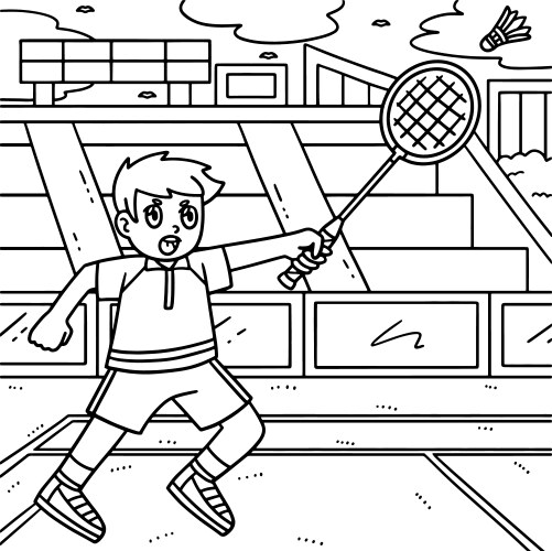 Badminton player serving shuttlecock coloring page