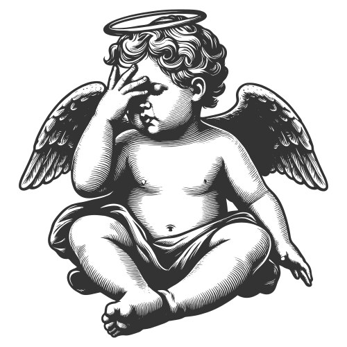 Angel playing saxophone engraving Royalty Free Vector Image