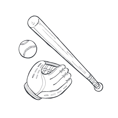 Baseball bat and ball hand drawing Royalty Free Vector Image