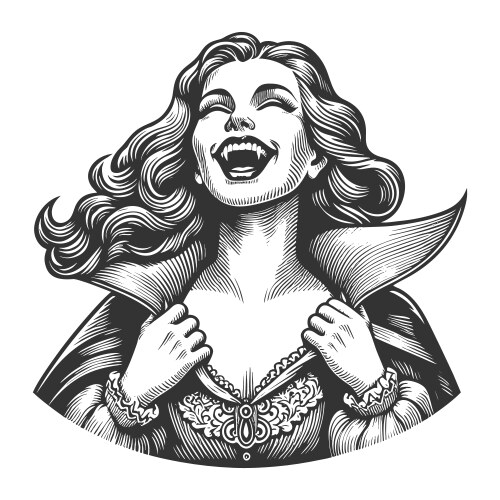 Smiling vampire with fangs engraving Royalty Free Vector