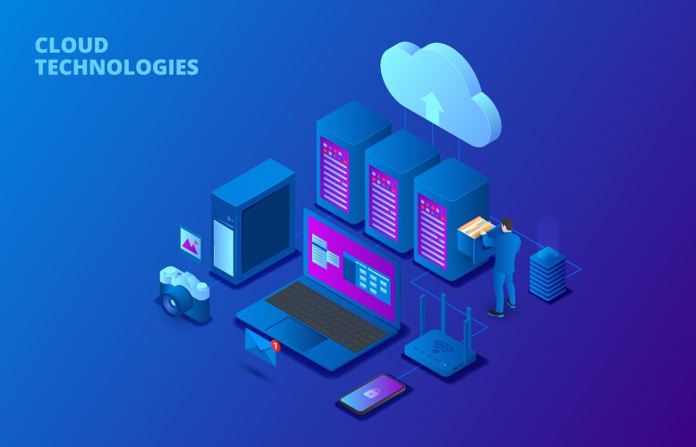 Isometric cloud technology with datacenter Vector Image