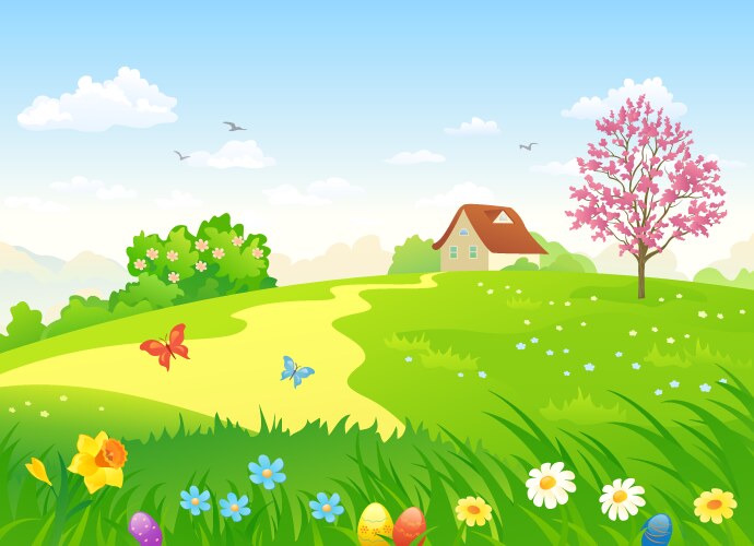 Spring flowers meadow landscape Royalty Free Vector Image