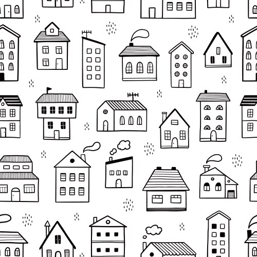 Black houses seamless pattern Royalty Free Vector Image