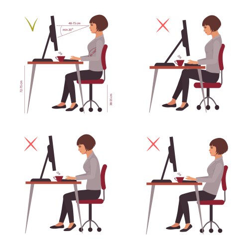 Ergonomics correct sitting posture Royalty Free Vector Image