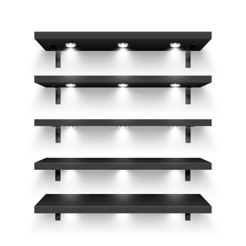 Realistic black store shelves with wall mount Vector Image