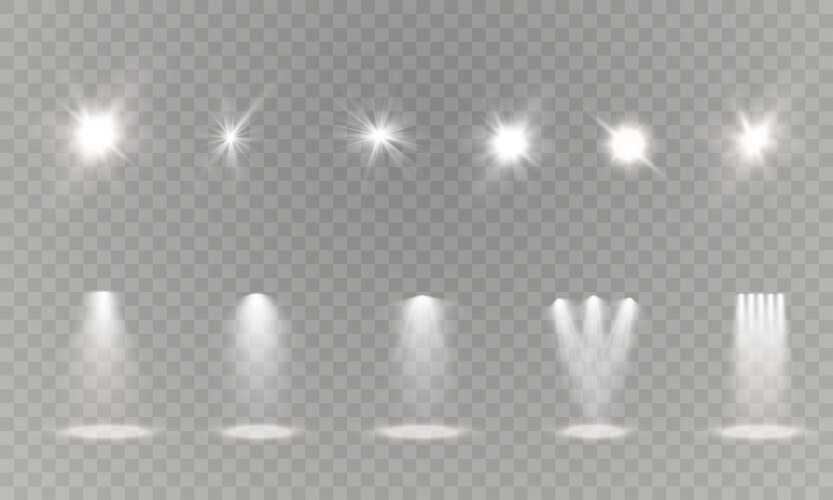 White realistic lights shining spotlight Vector Image