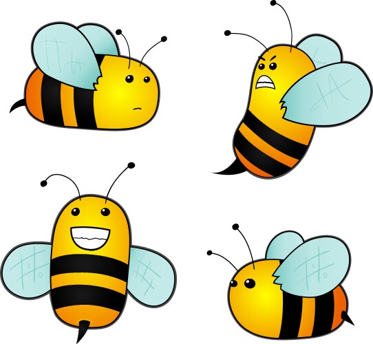 Cute cartoon bees character set symbol of teamwork