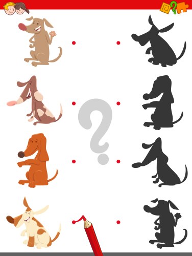 Shadow game for kids with cartoon dogs coloring Vector Image