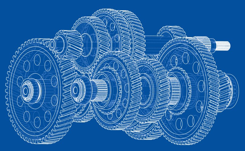 Outline gearbox concept Royalty Free Vector Image